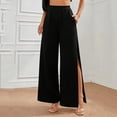 Aimik Women's Elastic Waist High Slit Wide Leg Pants Solid Color Casual ...