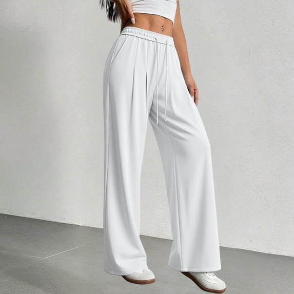 Aimik Women's Elastic Waist Pleated Wide Leg Pants Drawstring Casual ...