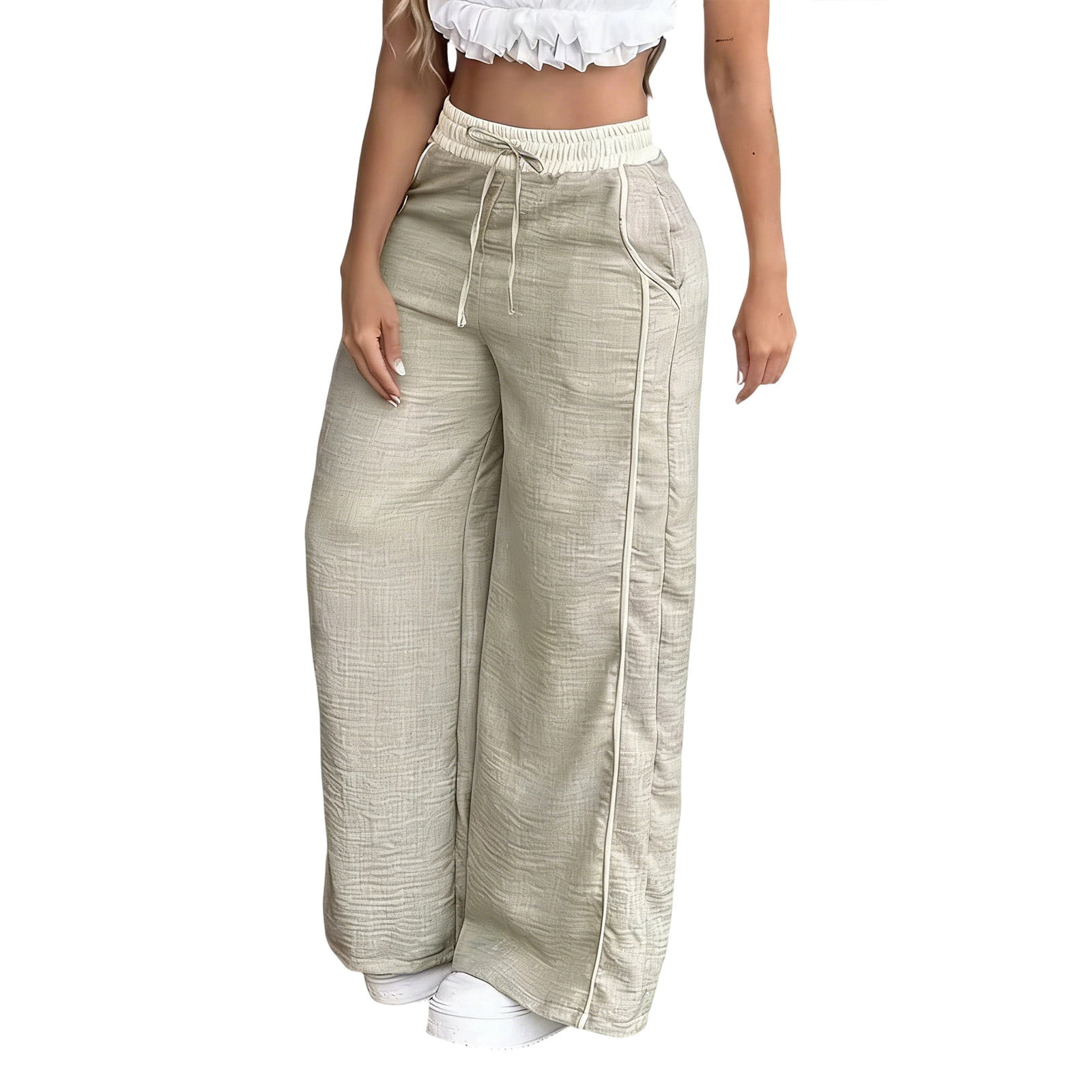 Aimik Women's Elastic Waist Side Stripe Wide Leg Pants Casual High ...