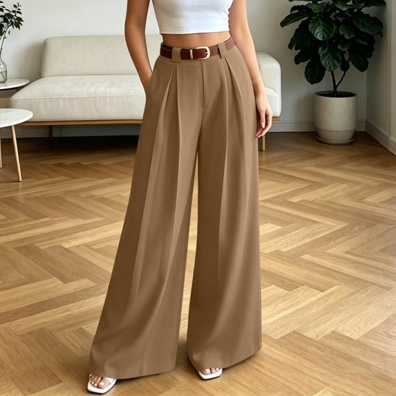 Aimik Women's High Waist Pleated Wide Leg Dress Pants Solid Color ...