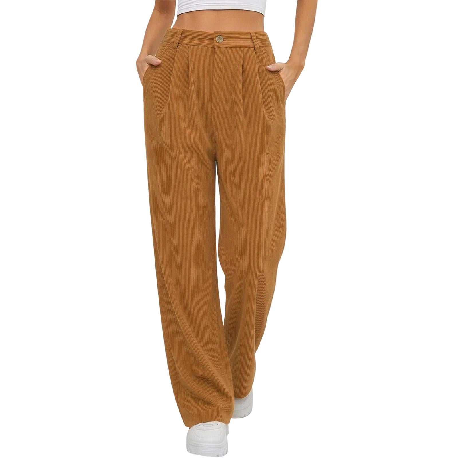 Aimik Women's High Waist Pleated Wide Leg Pants Straight Leg Casual ...
