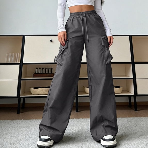 Aimik Women's High Waist Plus Size Cargo Pants with Drawstring Wide Leg ...