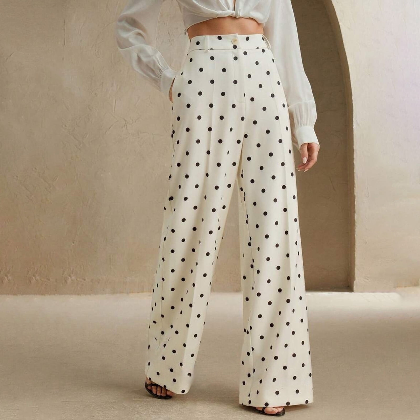 Aimik Women's High Waist Polka Dot Print Wide Leg Pants Flowy Retro ...