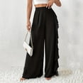 Aimik Women's High Waist Wide Leg Pants Ruffle Trim Side Slit with Lace ...