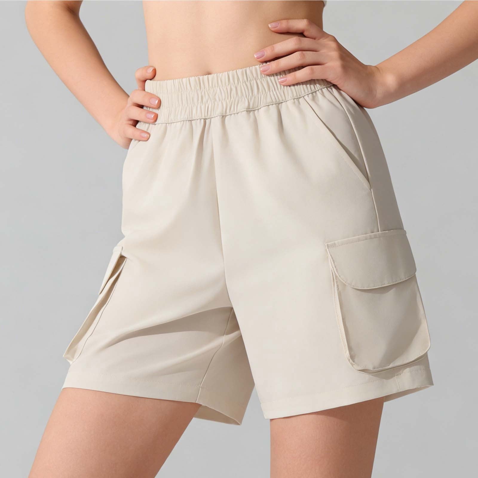 Aimik Women's Solid Bermuda Shorts Fashion Elastic Waist Bermuda Shorts ...