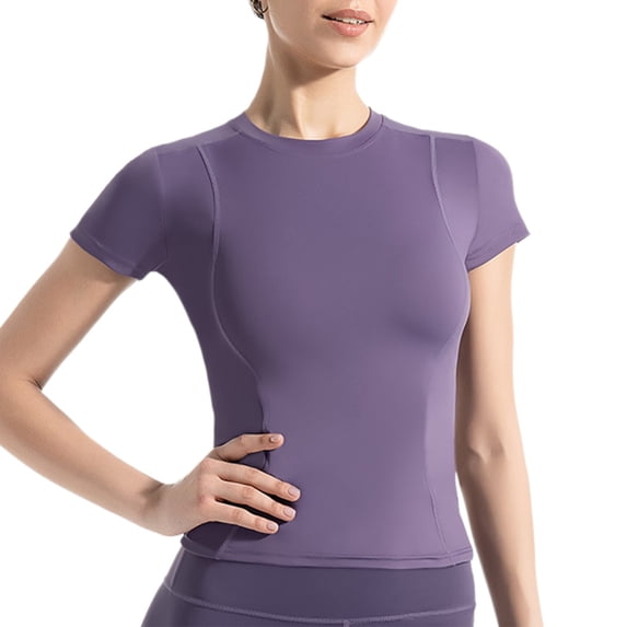 Aimik Women's Solid Color Sports Top Short Sleeve Round Neck Crop Top ...