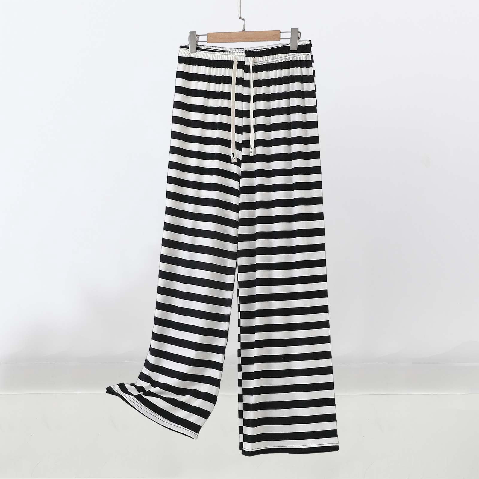 Aimik Women's Striped Elastic Waist Wide Leg Pants with Drawstring ...