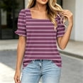 Aimik Women's Striped Square Neck Blouse Puff Short Sleeve Ruffle Cuff ...