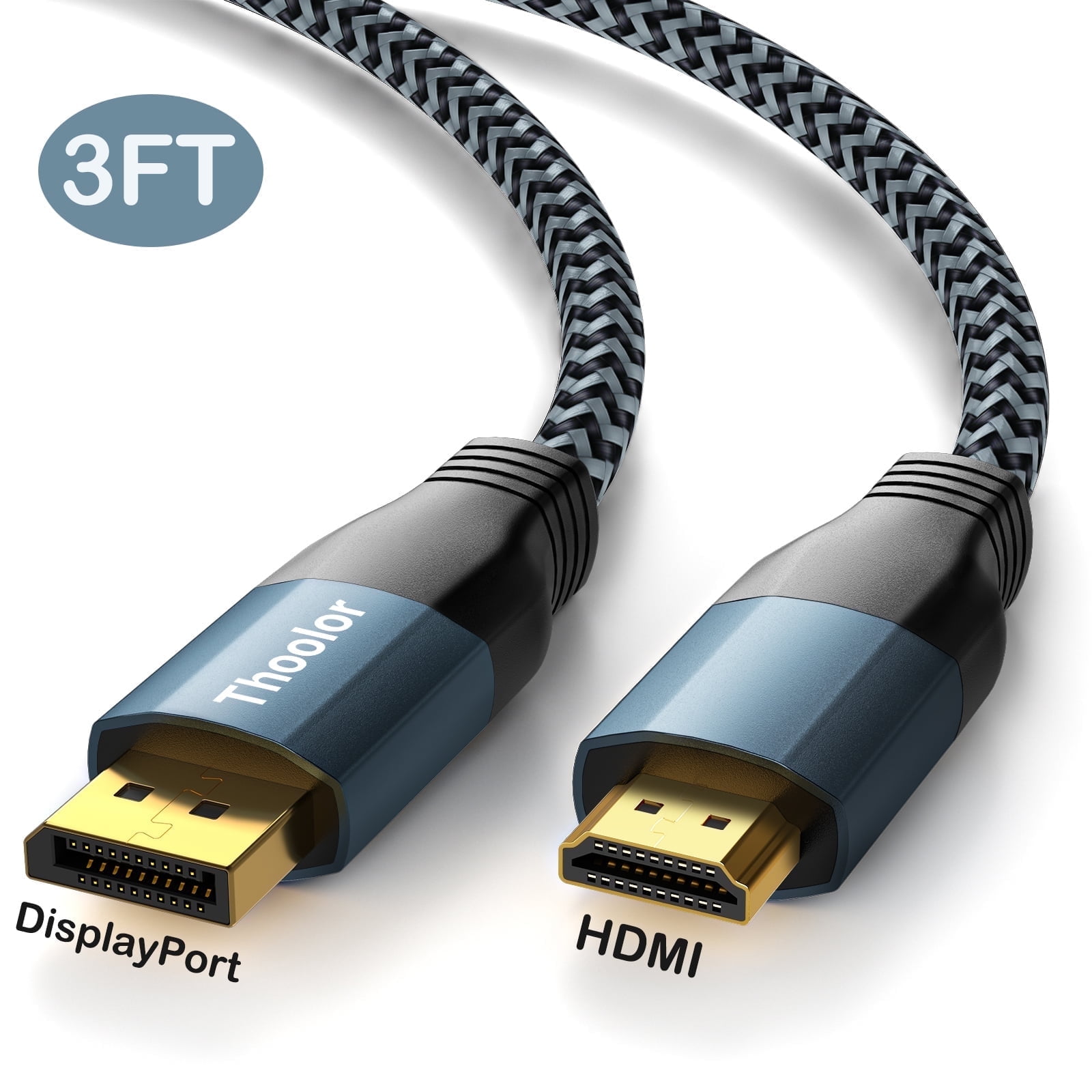 Aiminu 4K DisplayPort to HDMI Cable 3FT, Nylon Braid Display Port to ...