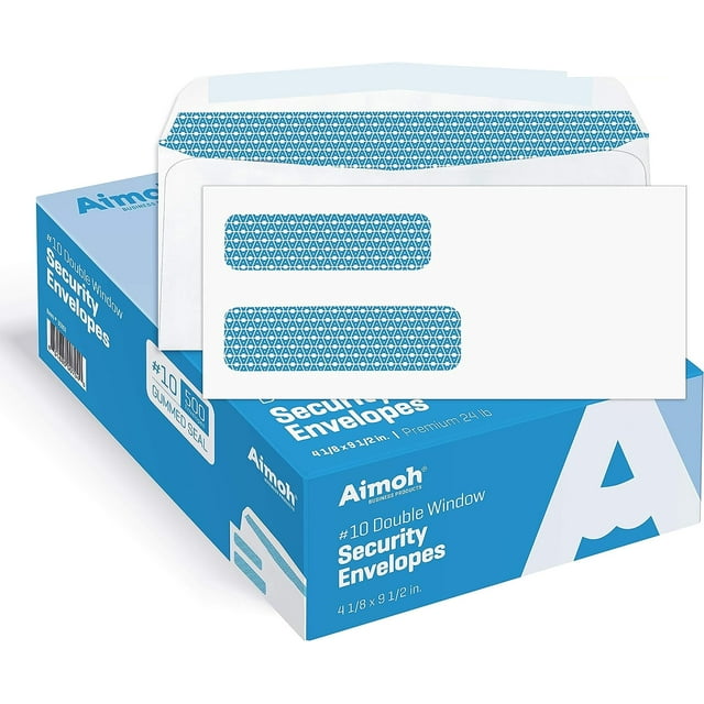 Aimoh #10 Double Window Security Envelopes with Gummed Closure, 4 1/8 ...