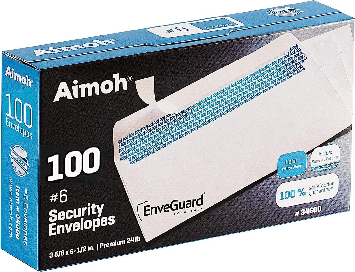 Aimoh #6 Windowless Security Envelopes with Self-Seal Strip, 3 5/8 "x 6 ...