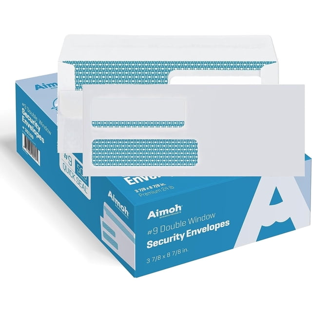 Aimoh #9 Standard Letter Size Double Window Security Envelopes, Flip ...
