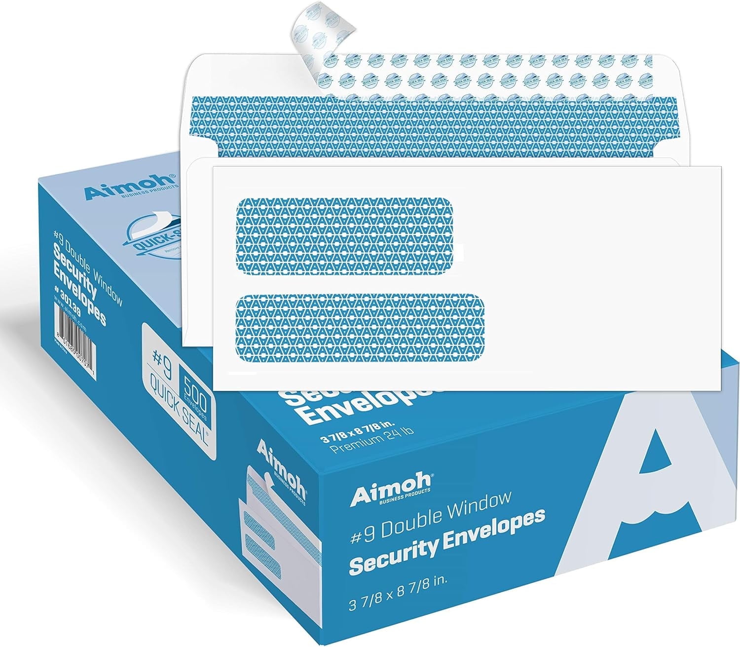 "Aimoh 500-Pack #9 Double Window Security Envelopes, Self-Seal, 3 7/8 ...