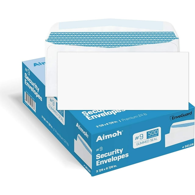 Aimoh #9 Windowless Security Envelopes with Strong Gummed Closure, 3 7/ ...