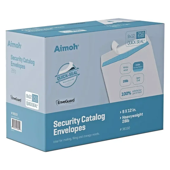 Aimoh Business Easy Peel & Close, White Card Catalog Security Envelopes, 9” x 12”, 250-Pack ...