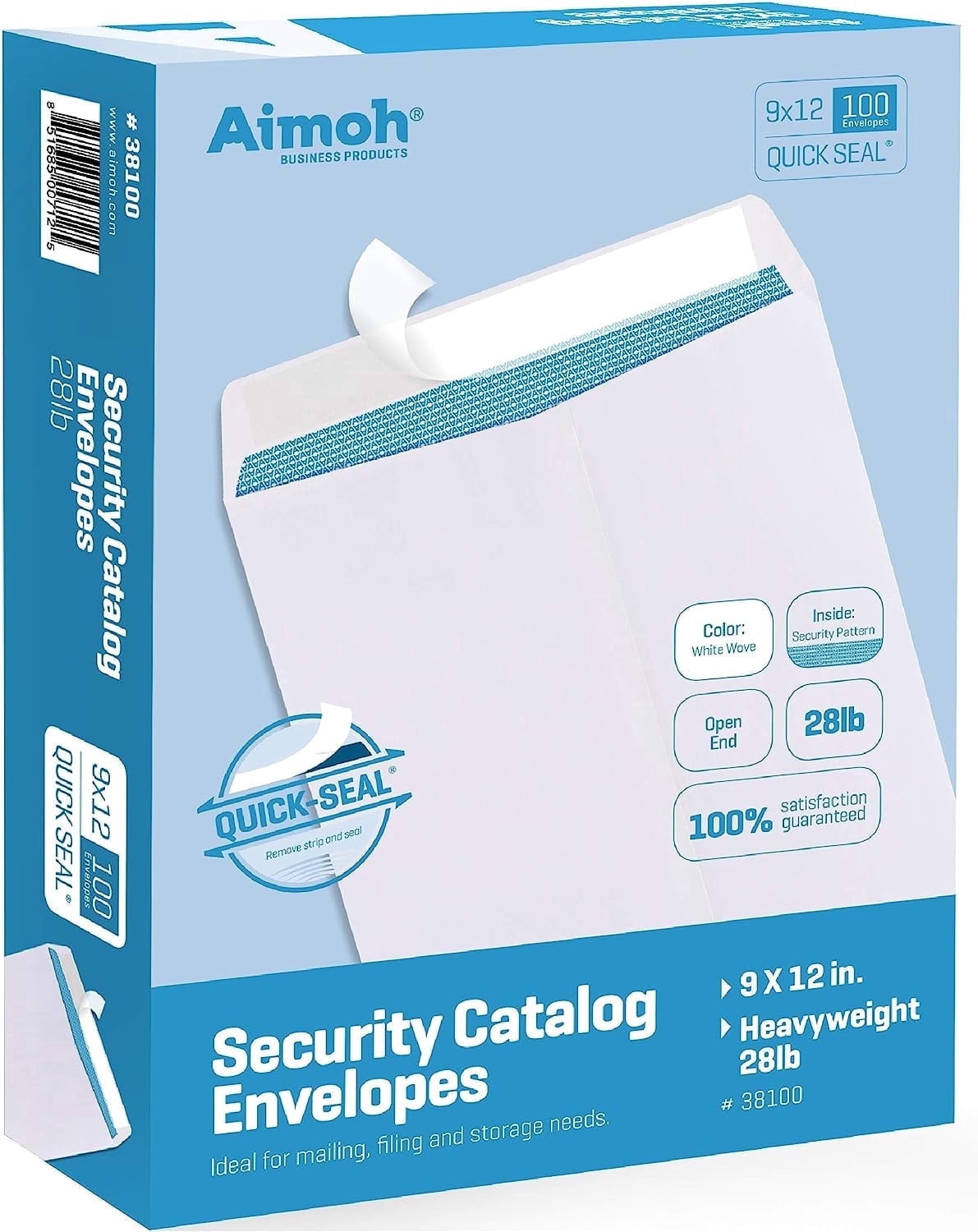 Aimoh 9”x12” White Card Catalog Security Envelopes, Self-Seal Closure ...