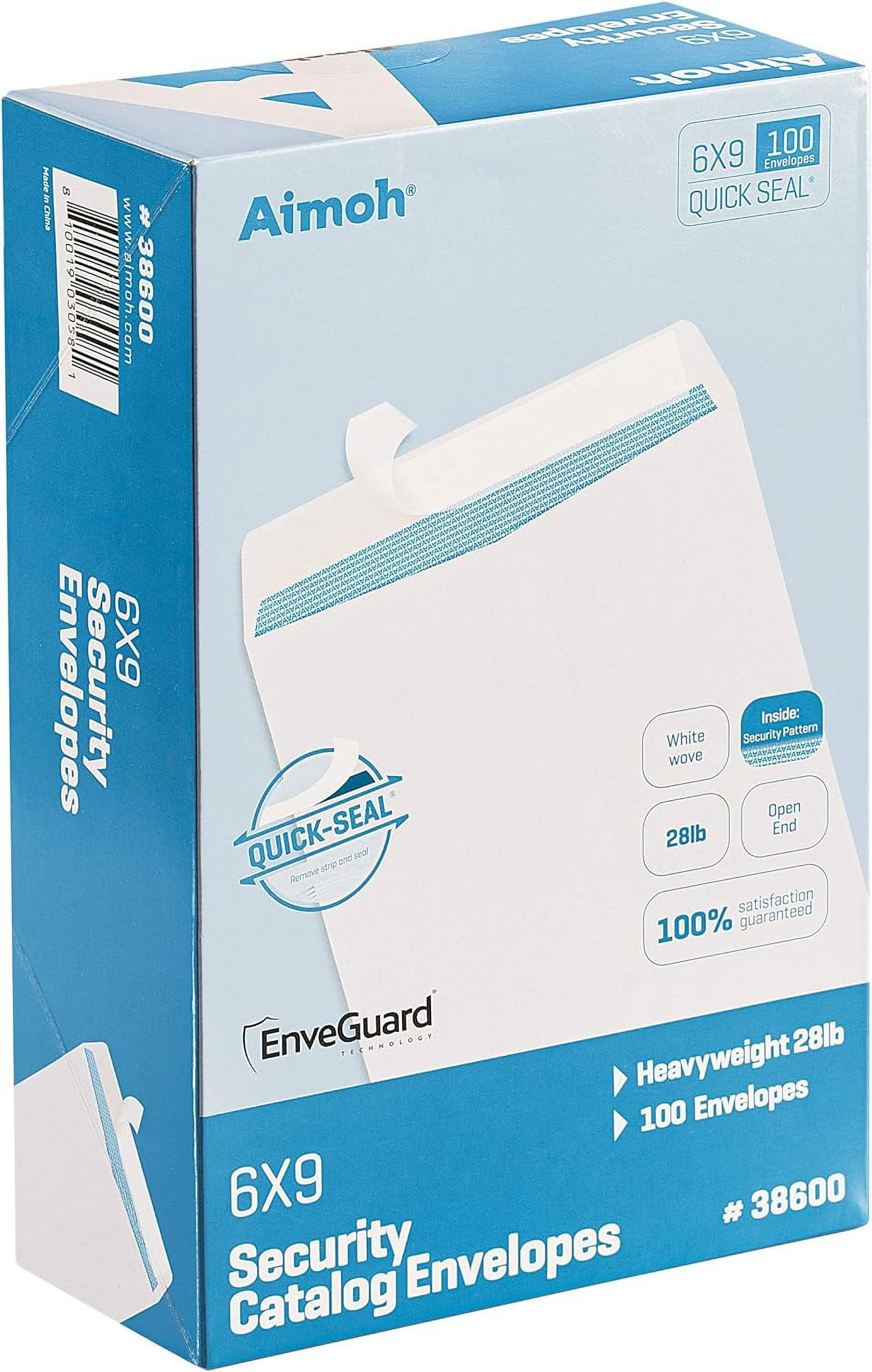 Aimoh White Catalog Security Envelopes 6” x 9” Quick-Sealing Mailing ...