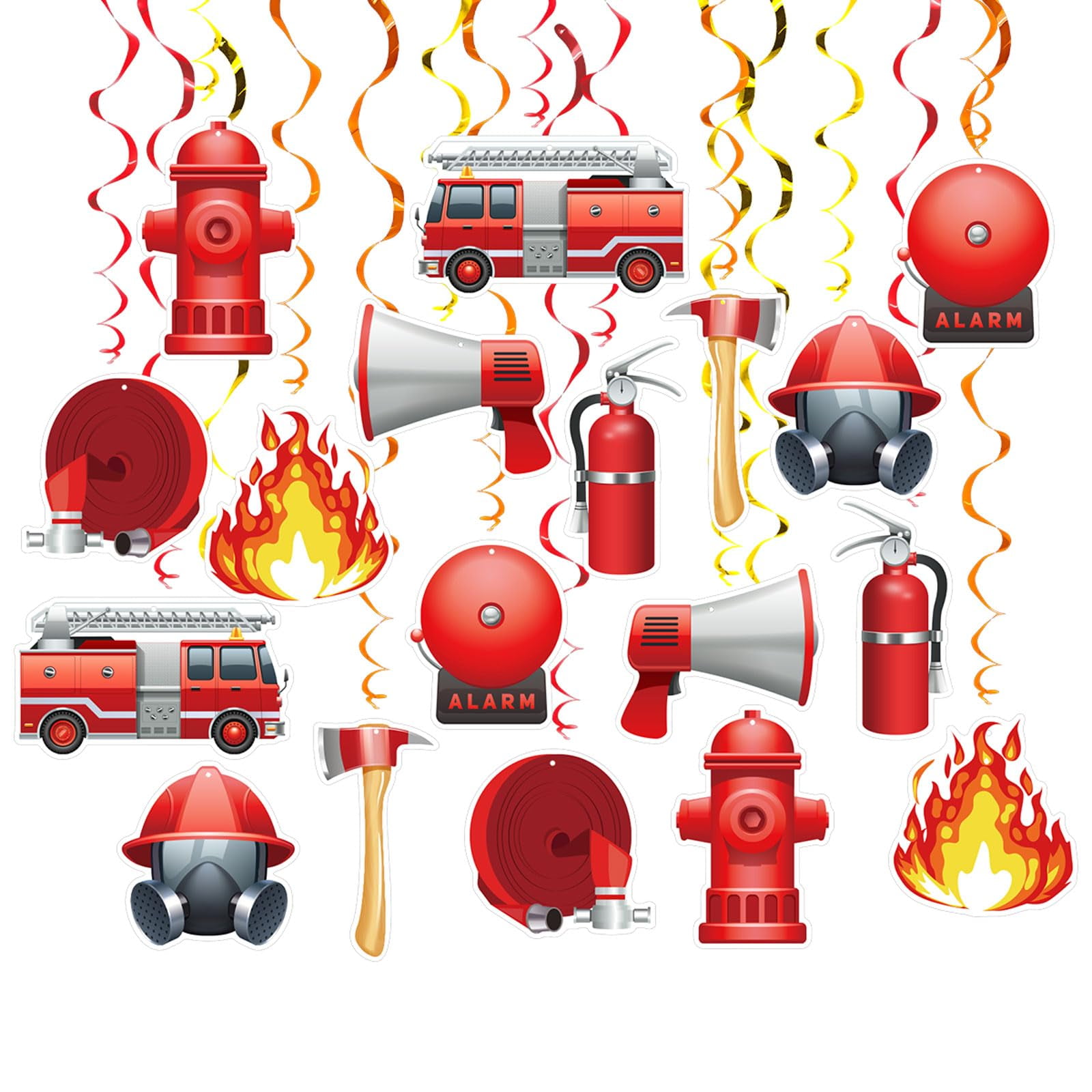 AimtoHome Firefighter Party PriNst Hanging Swirls, 48 Pcs,Fire Truck ...