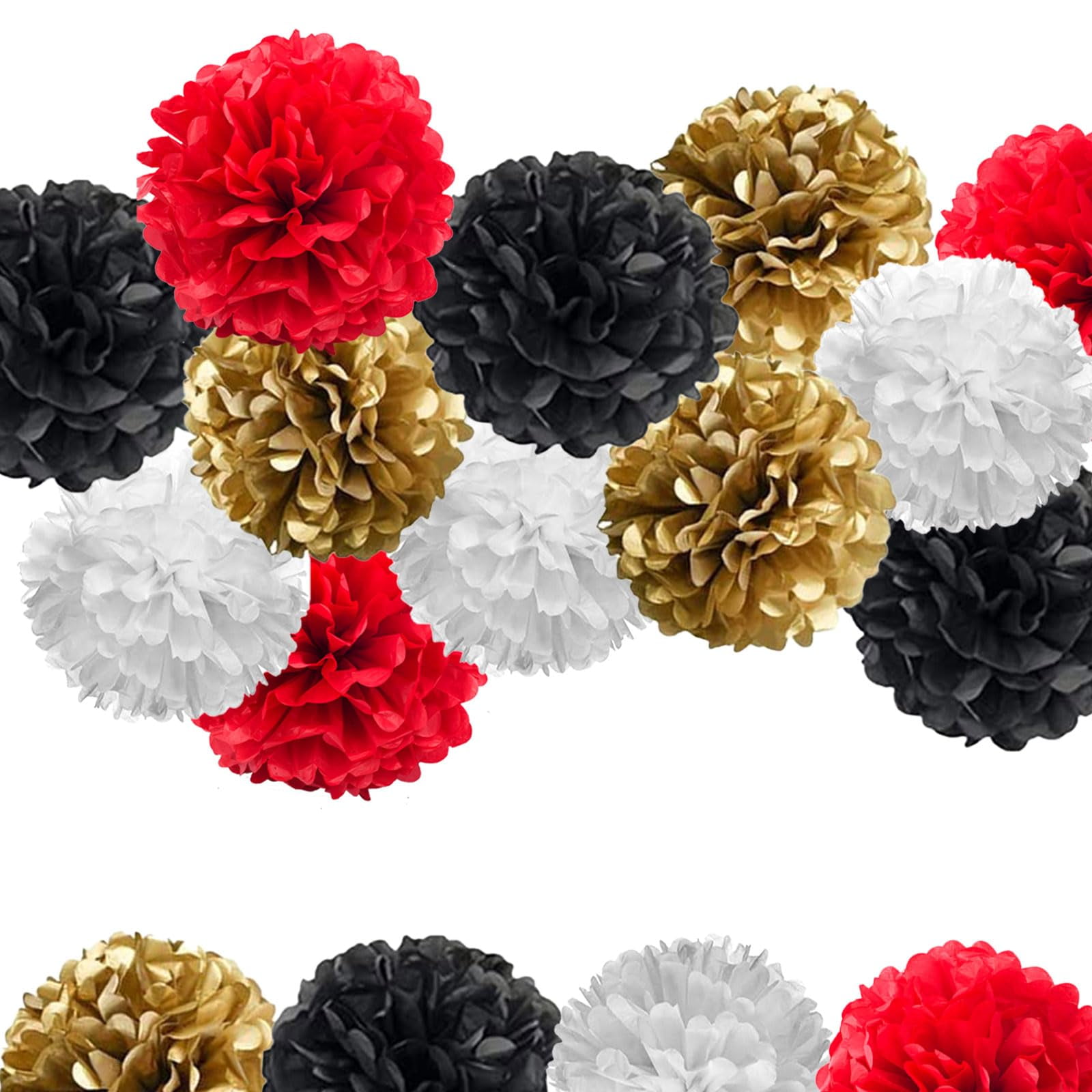 AimtoHome Red WhiteTRDN Black Gold Paper Pom Poms Party Decorations, 12 ...