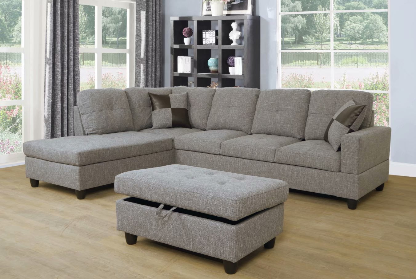 Ainehome Modern Contemporary L-Shaped Sectional Sofa Set, 3PC Linen ...