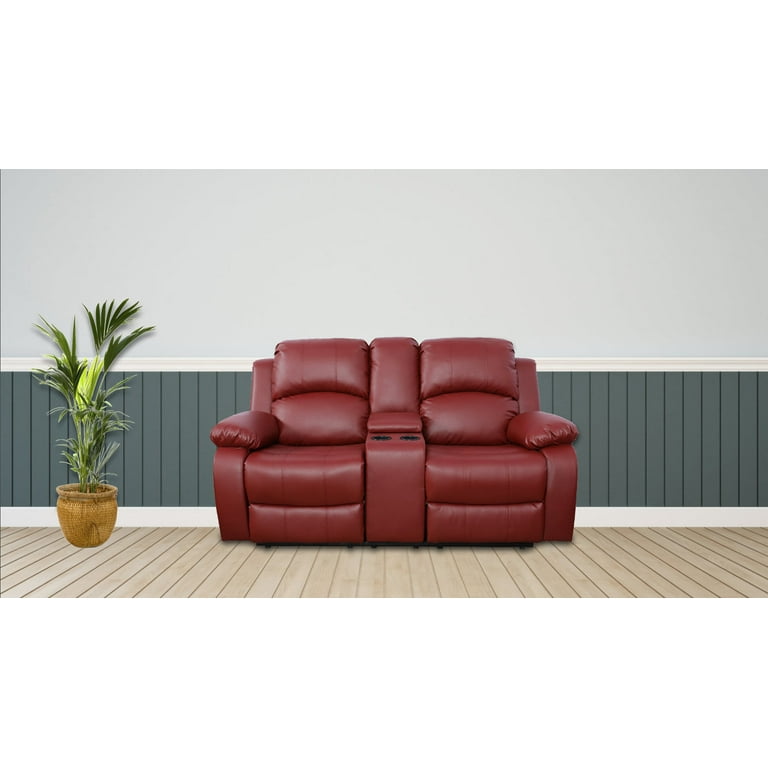 Ainehome Reclining Living Room Loveseat Red Leather Recliner with Two Cup Holders