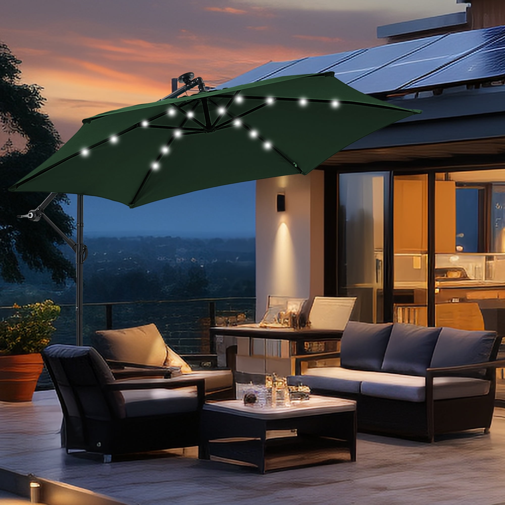 Ainfox 10ft Cantilever Patio Umbrella with Lights, Offset Market ...