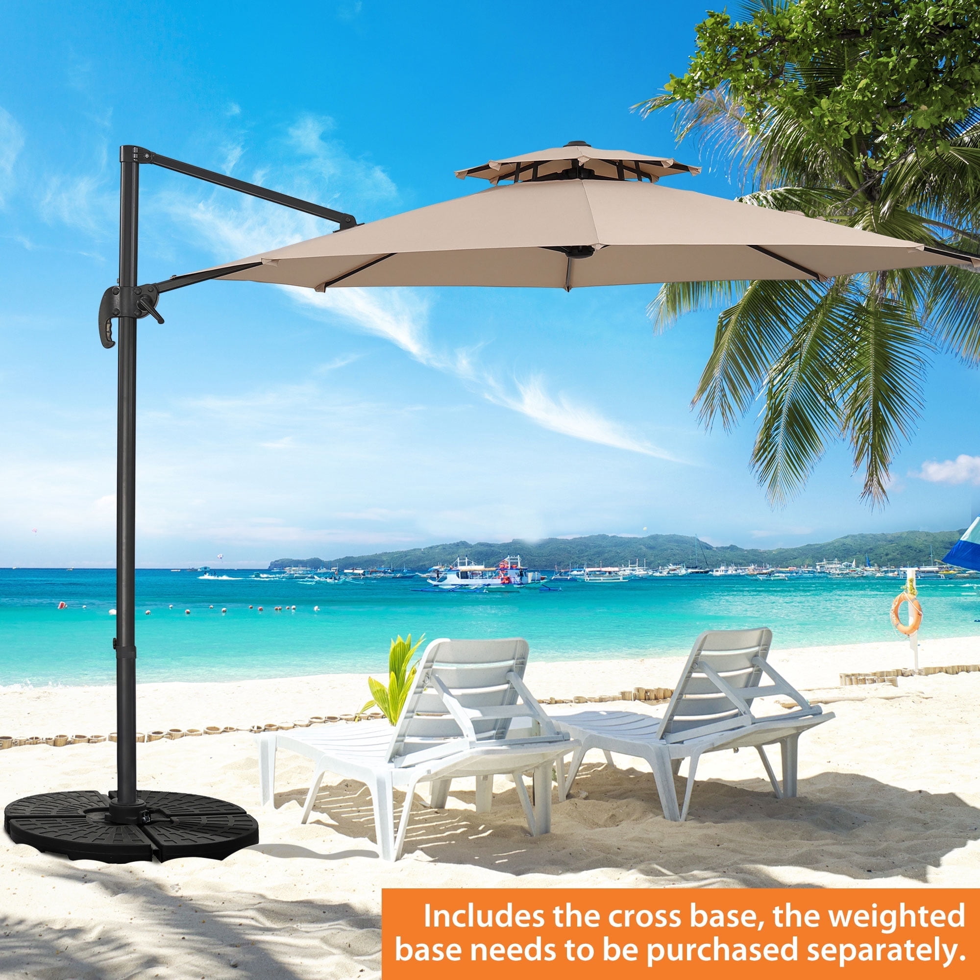Ainfox 10ft Double Top Heavy-Duty Patio Cantilever Umbrella with Cross ...