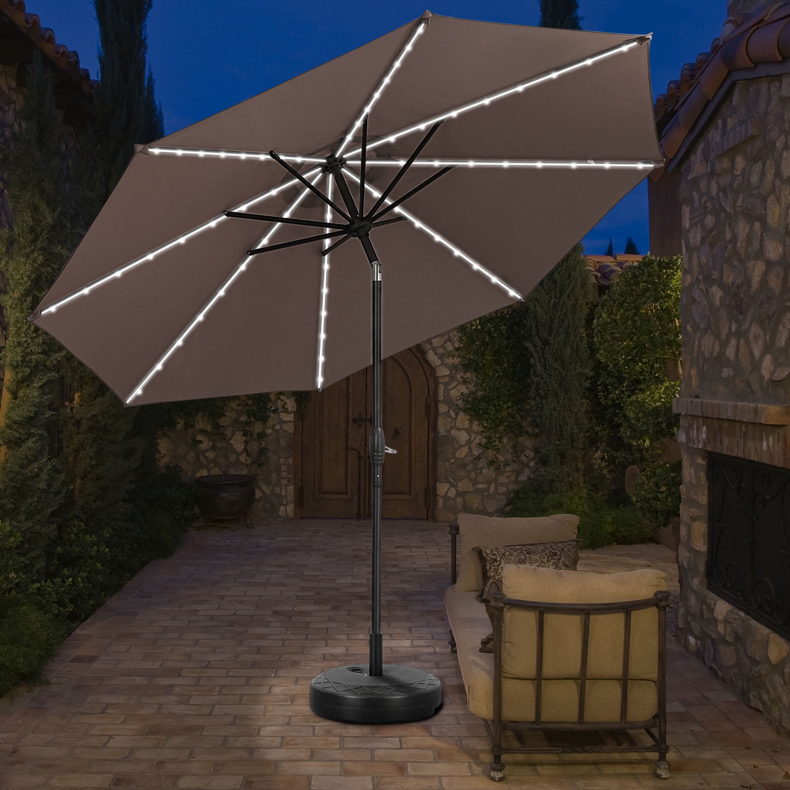 Ainfox 10ft Patio Led Lighted Umbrella with Weight Base,Outdoor Table ...