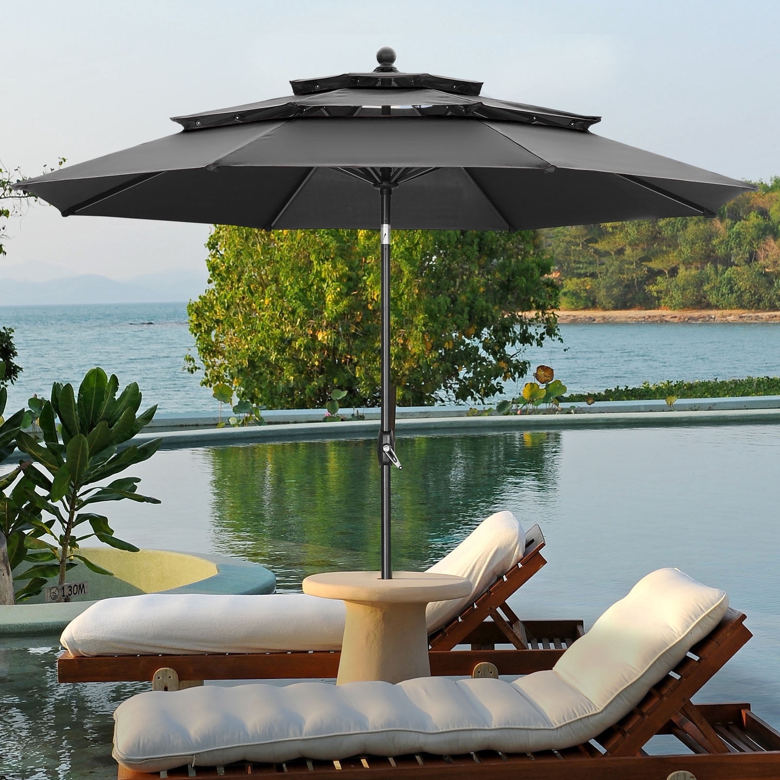 Ainfox 10Ft LED Solar Patio Umbrella with Tilt, Crank - Ideal for ...