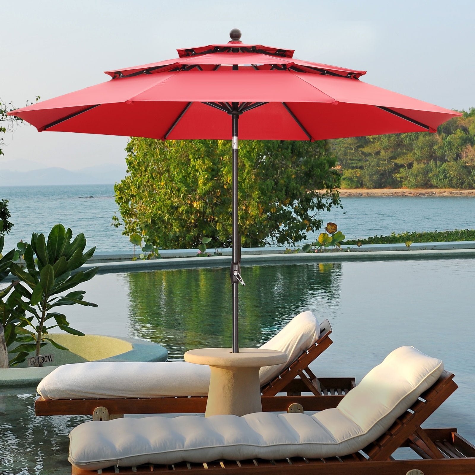 Ainfox 10Ft Solar Patio Umbrella with LED Lights, Tilt & Crank, for ...