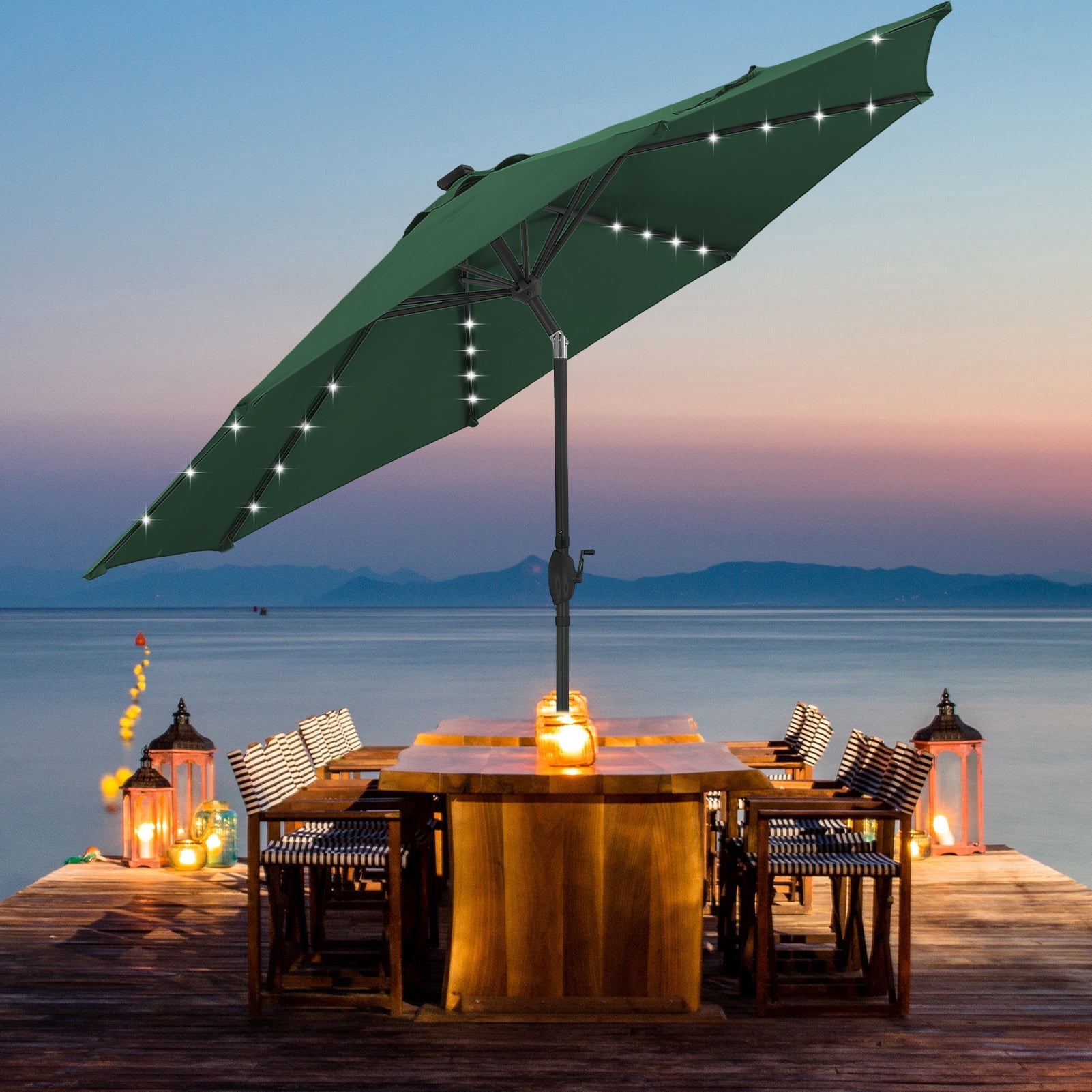 Ainfox 10ft Patio Umbrella with lights, Outdoor Table Sun Shade ...