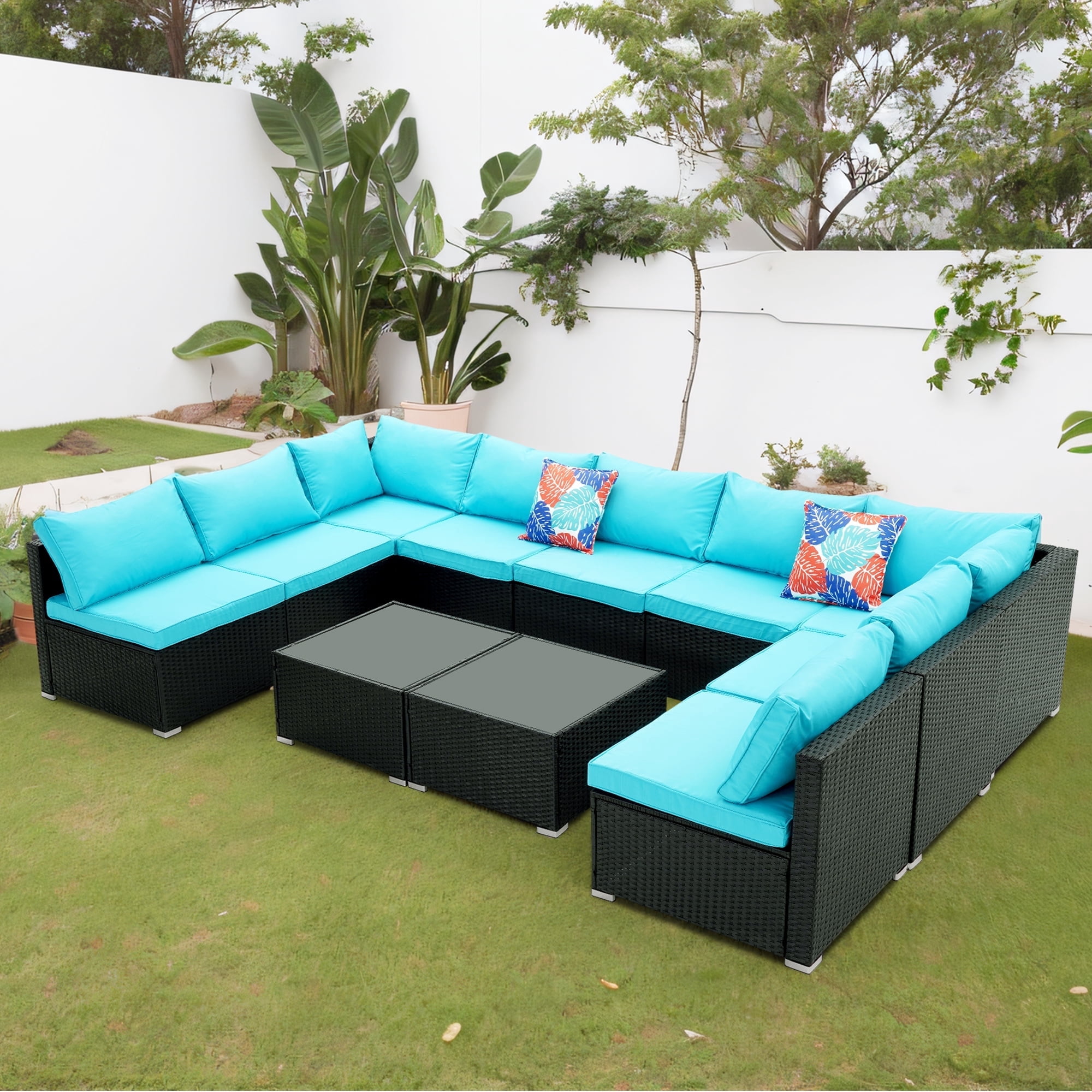 Ainfox 11 Pcs Sectional Outdoor Patio Furniture Sofa Set, Lawn Seating ...