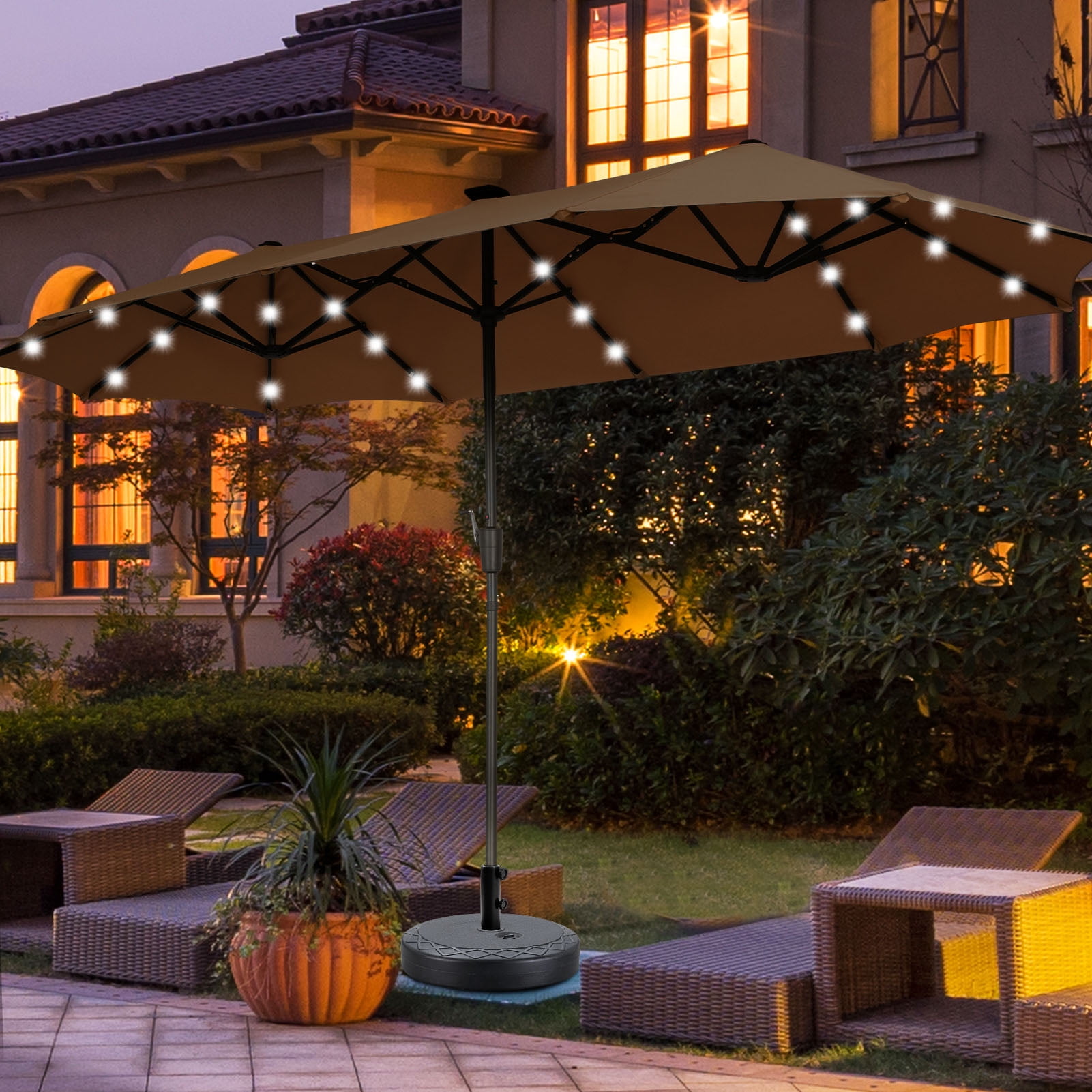 Ainfox 13ft Large Patio Umbrella with Solar Lights, Outdoor Double ...