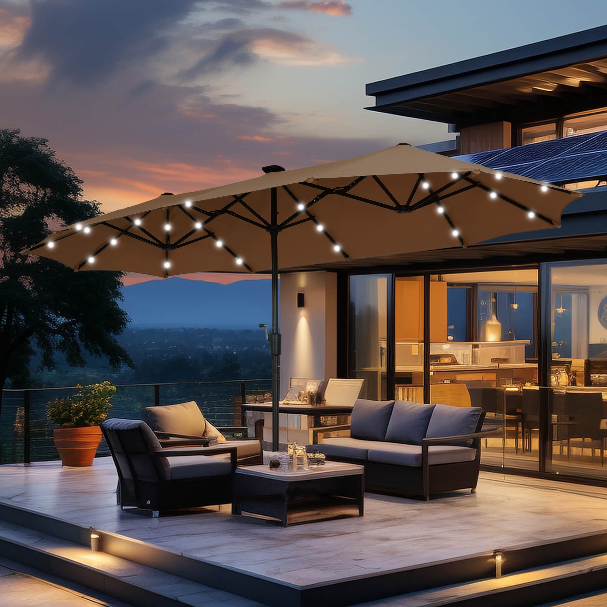 Ainfox 13ft Large Patio Umbrella with Solar Lights, Outdoor Double ...