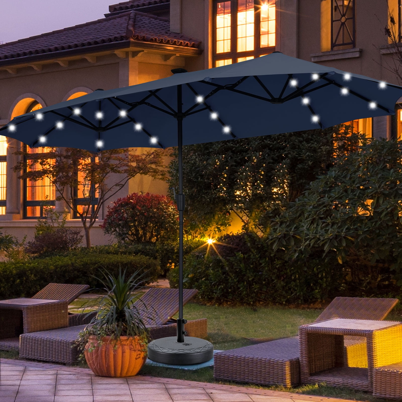 Ainfox 13ft Large Patio Umbrella with Solar Lights, Outdoor Double ...