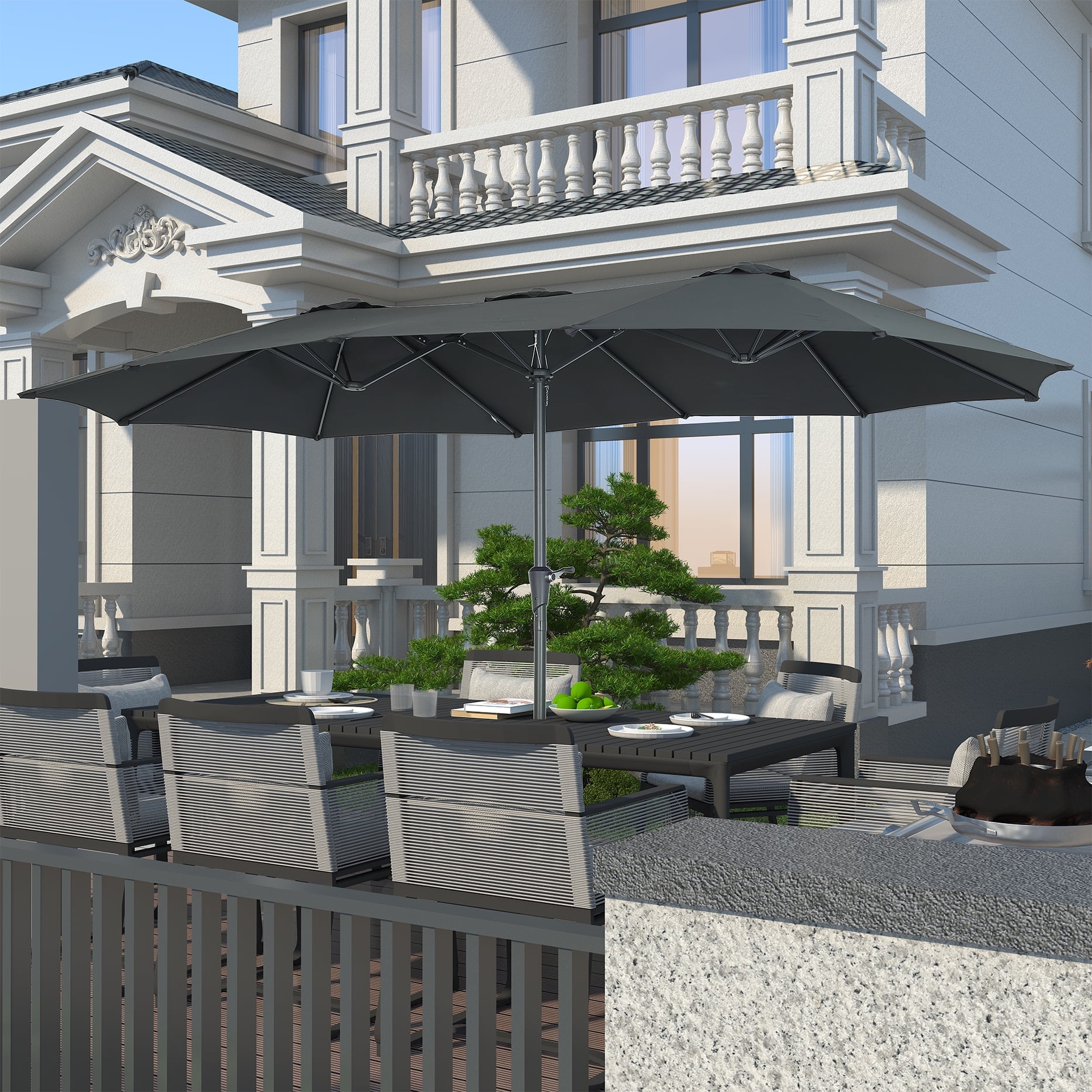 Ainfox 15ft Large Patio Umbrella, Double-Sided Outdoor Rectangle Table ...