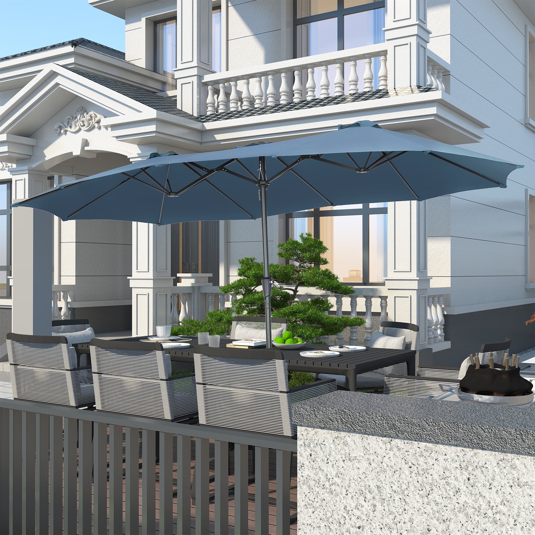 Ainfox 15ft Large Patio Umbrella, Double-Sided Outdoor Rectangle Table ...