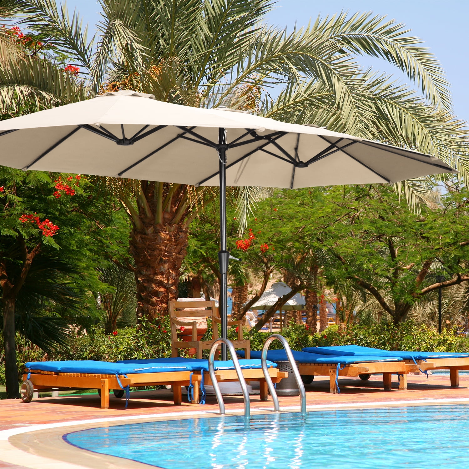 Ainfox 15ft Large Patio Umbrella, Outdoor Double-Sided Rectangle Market ...