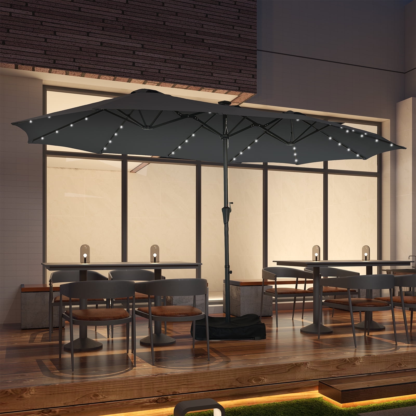 Ainfox 15ft Large Patio Umbrella with Solar Lights, Double-Sided ...