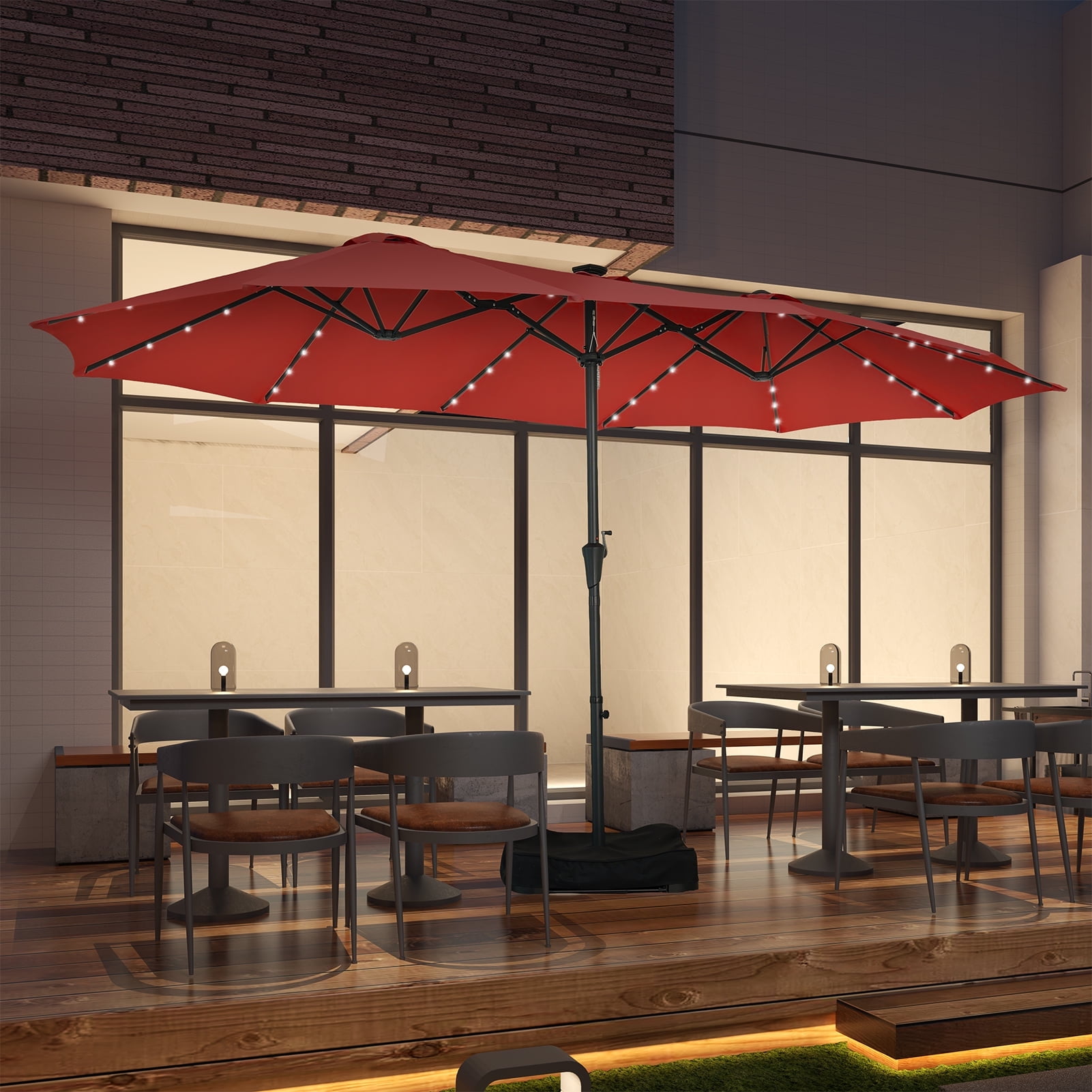Ainfox 15ft Large Patio Umbrella with Solar Lights, Double-Sided ...