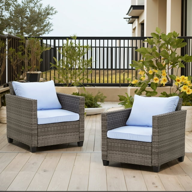 Ainfox 2-Piece Wicker Rattan Patio Furniture Set, High-Back Armchairs ...