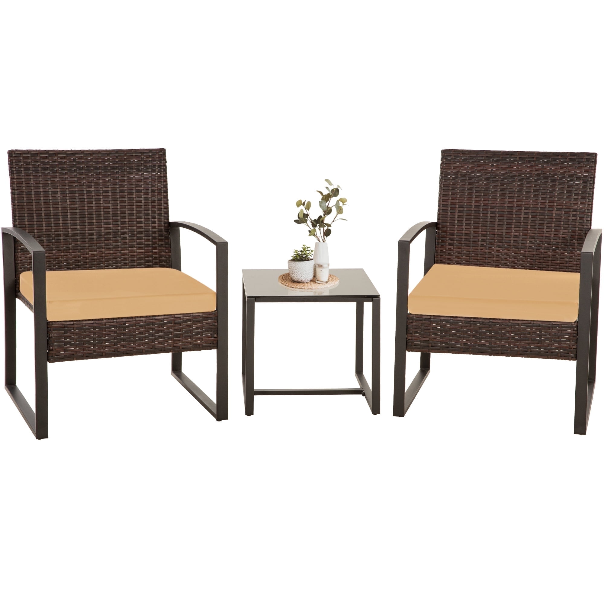 Ainfox 3 Piece Patio Bistro Set, Outdoor Furniture Set Wicker Rattan ...