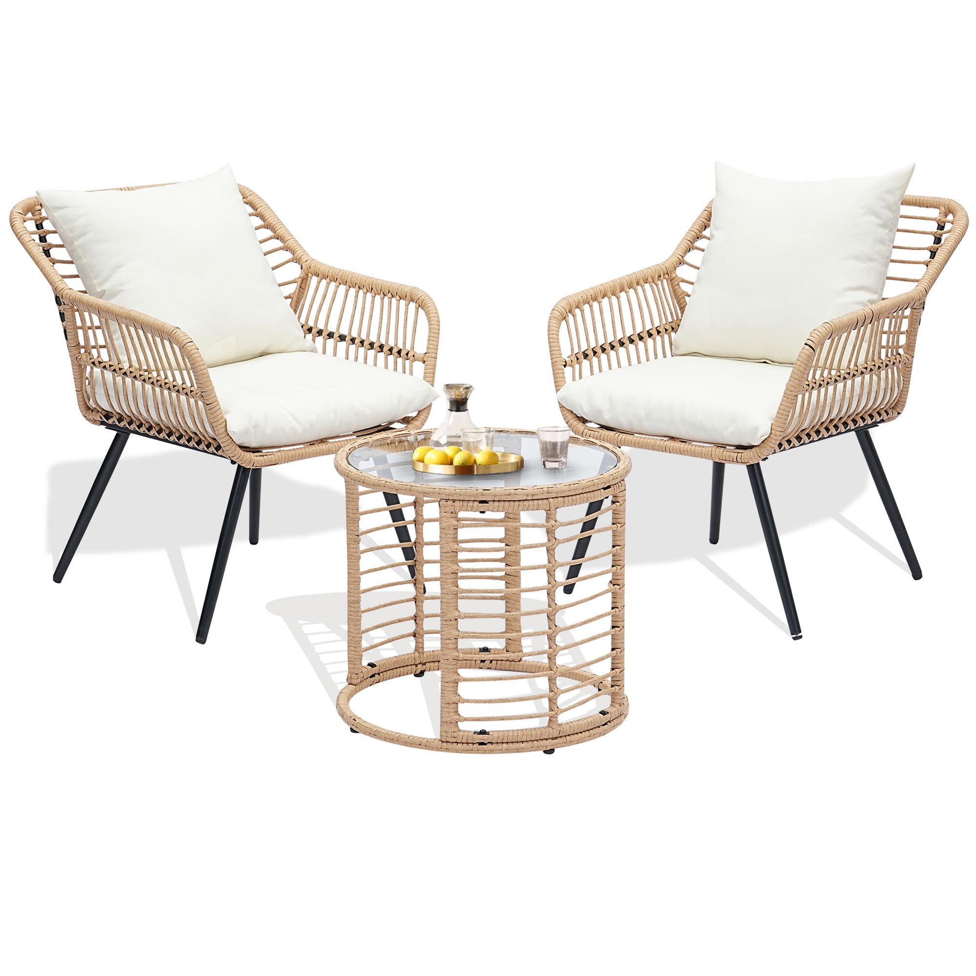 Ainfox 3-Piece Metal Patio Bistro Furniture Set with Wicker Rattan ...