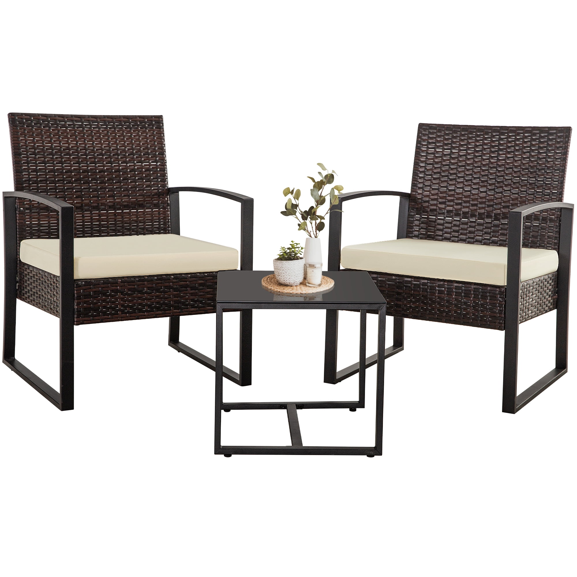 Ainfox 3 Piece Patio Bistro Set, Outdoor Furniture Set Wicker Rattan ...