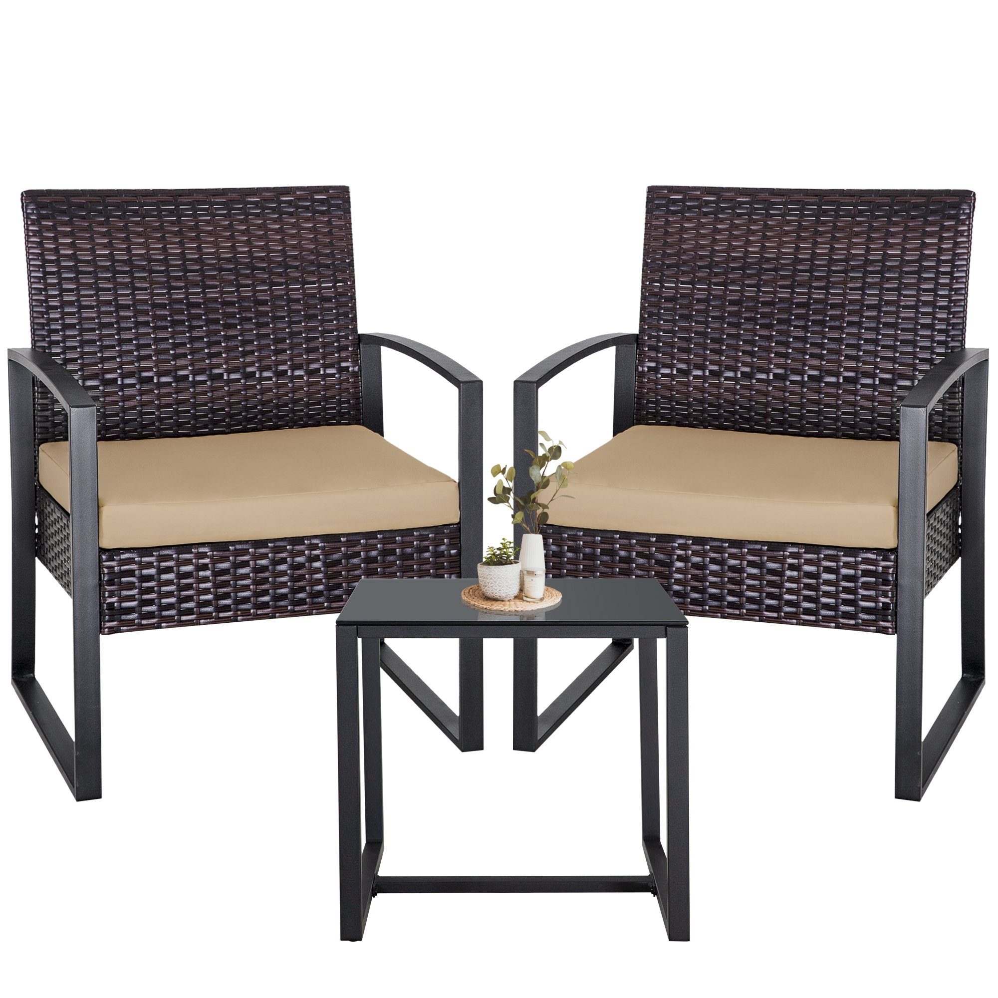 Ainfox 3 Piece Patio Bistro Set, Outdoor Furniture Set Wicker Rattan ...