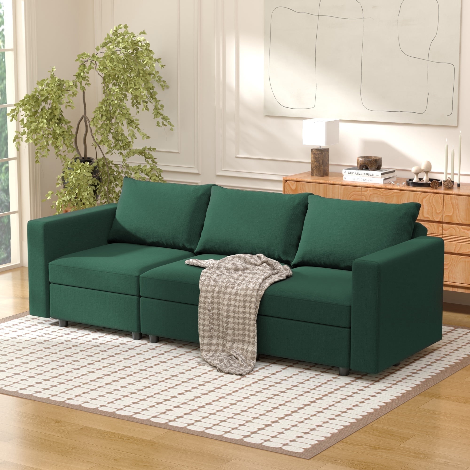 Ainfox 3 Piece Upholsterd Storage Modular Sofa Set, Reversible Sleeper ...