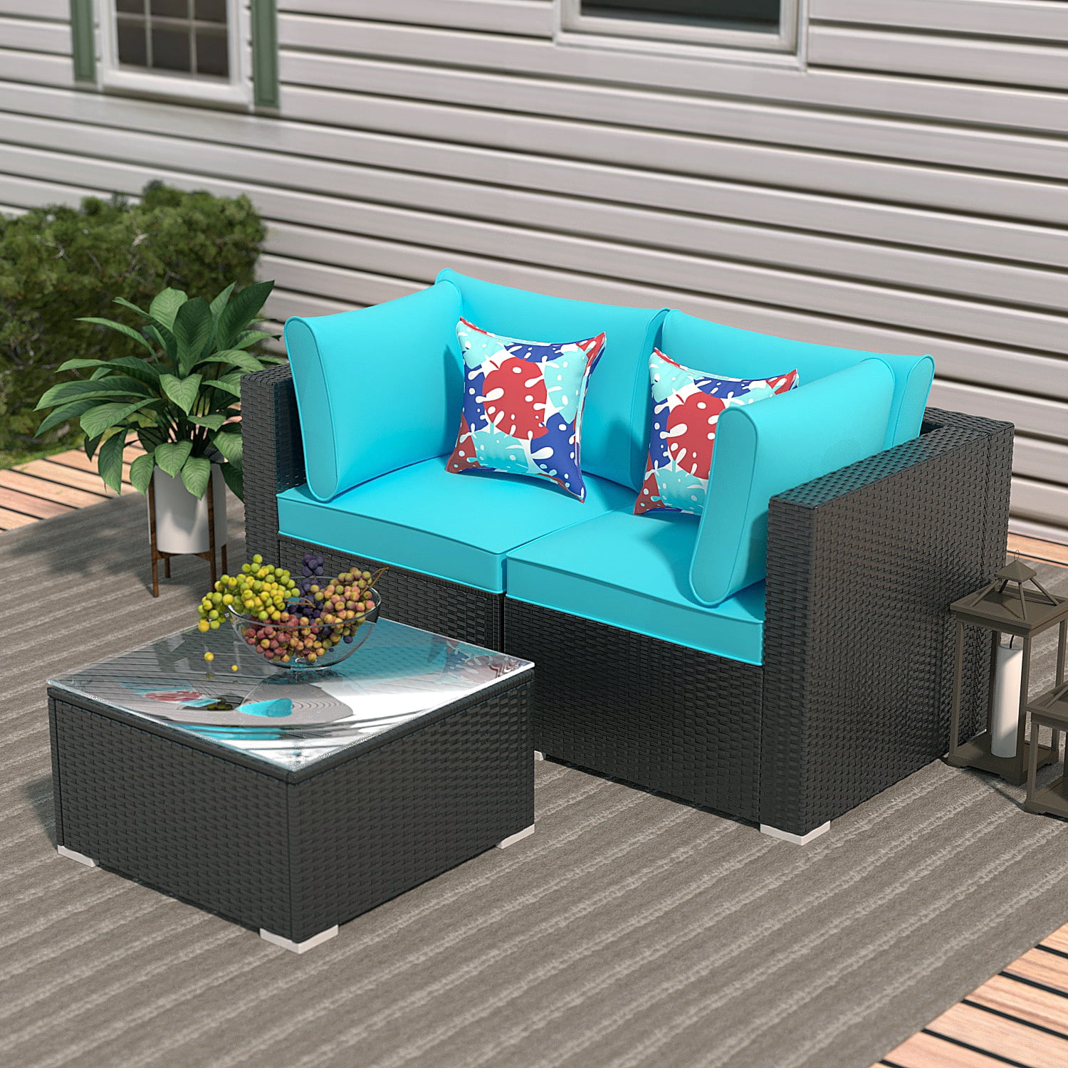 Ainfox 3 Pieces Outdoor Steel Frame Patio Furniture Sofa Set, Patio ...