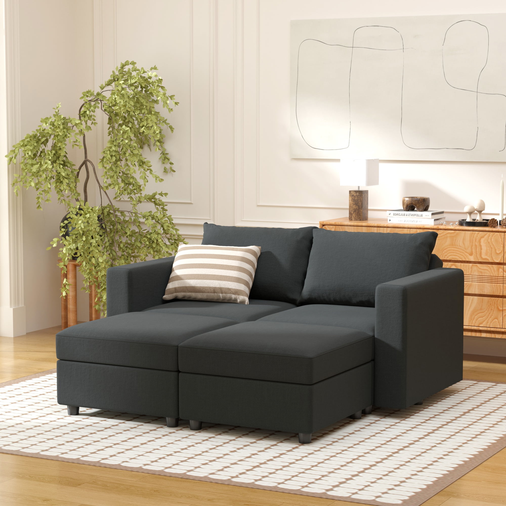 Ainfox 4 Piece Upholsterd Storage Modular Couch Set with Ottoman ...