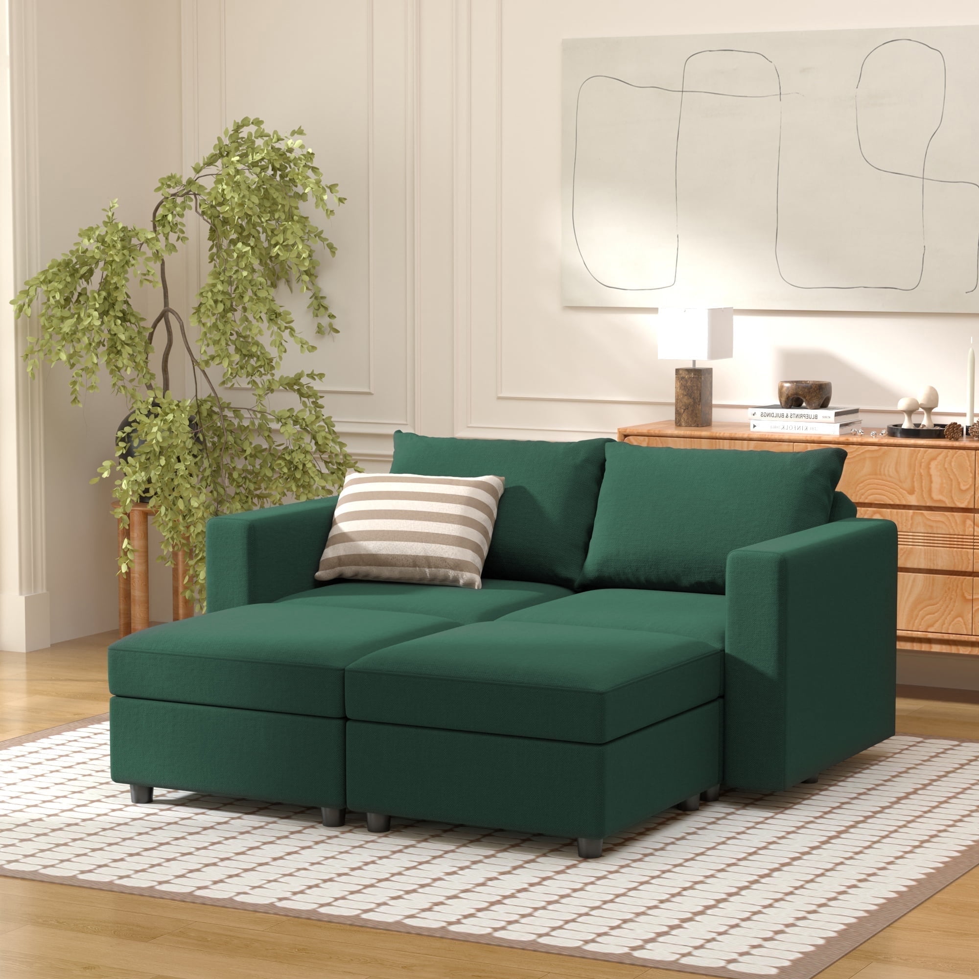 Ainfox 4 Piece Upholsterd Storage Modular Couch Set with Ottoman ...