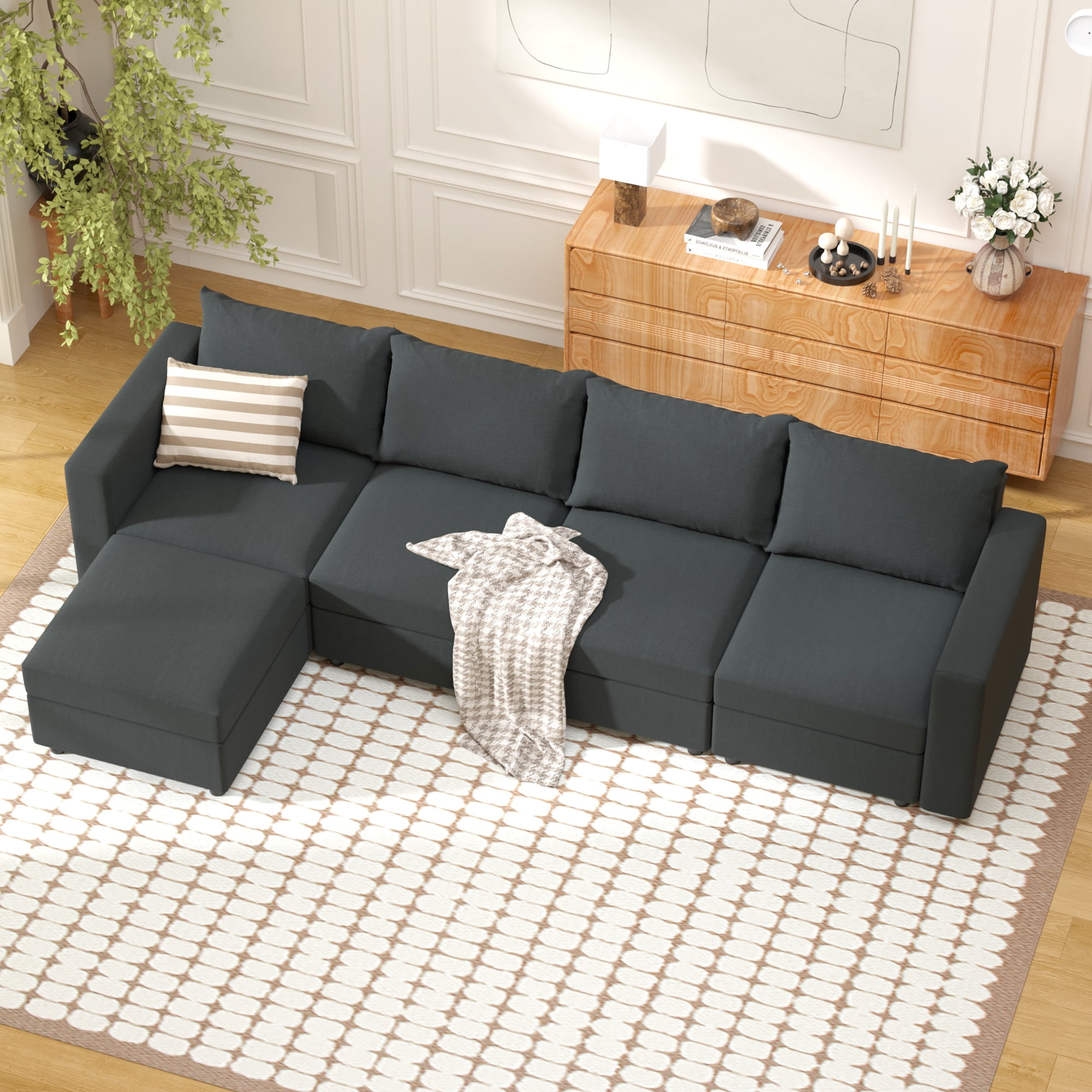 Ainfox 5 Piece Upholsterd Storage Modular Couch Set with Ottoman ...